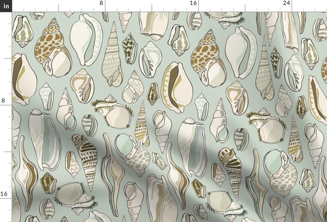 Blue Shells Illustration Beach Fabric - Shells - Aqua by ...