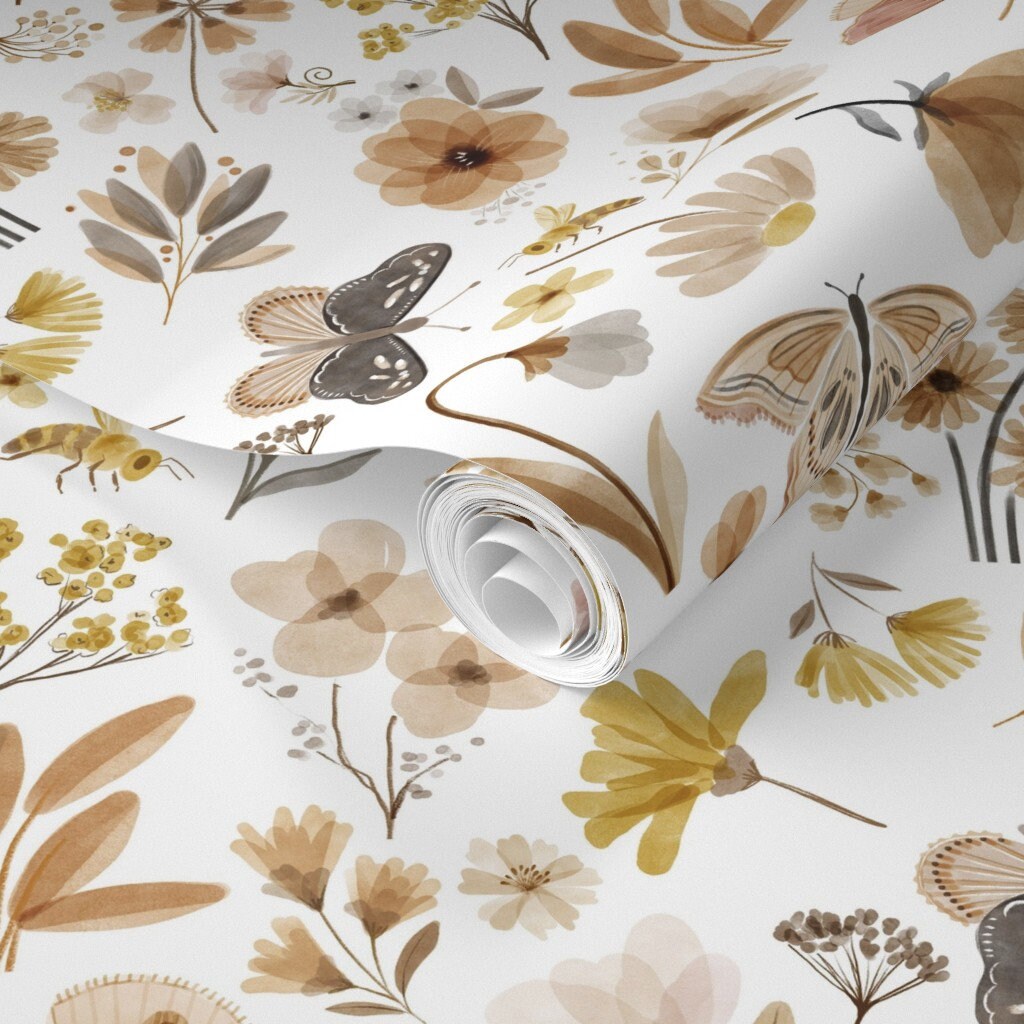 Neutral Floral Wallpaper Botanic Gardens by Hipkiddesigns - Etsy