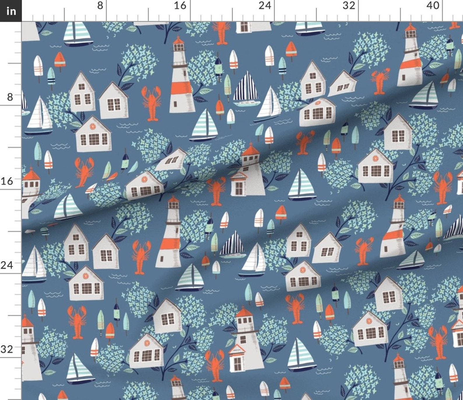 Nantucket Blue Beach Houses Nautical Fabric Nantucket Summer | Etsy