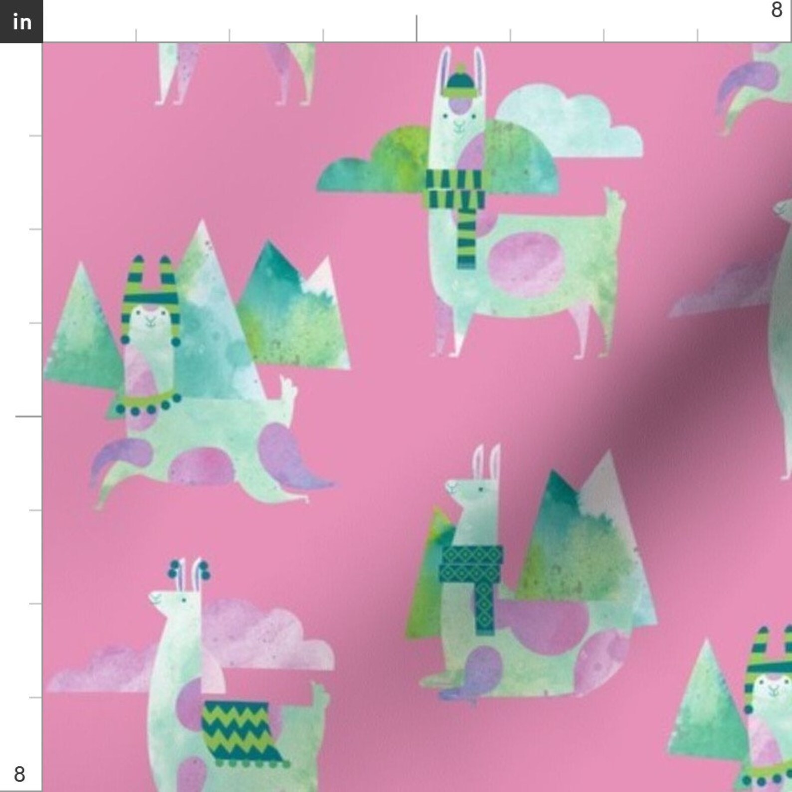 Watercolor Fabric Watercolor Llamas in Pink by Pinkowlet - Etsy