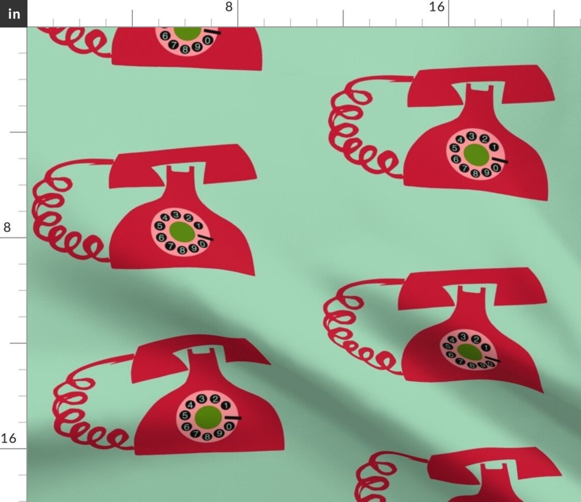Retro Red Phones Fabric Big Red Phones by Boris Thumbkin | Etsy