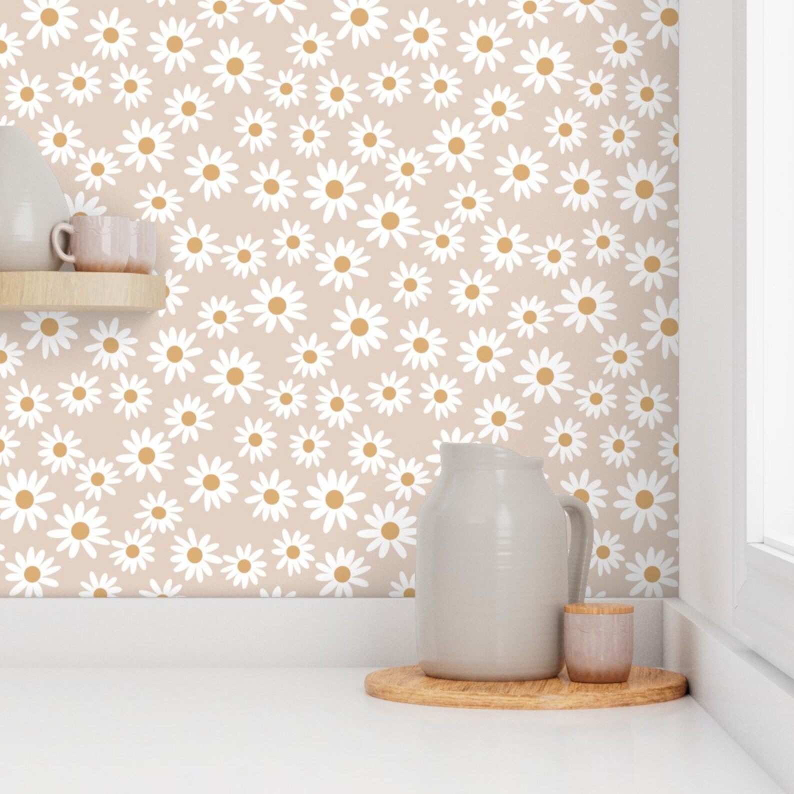 Daisy Wallpaper Daisy by Charlottewinter Beige Neutral - Etsy