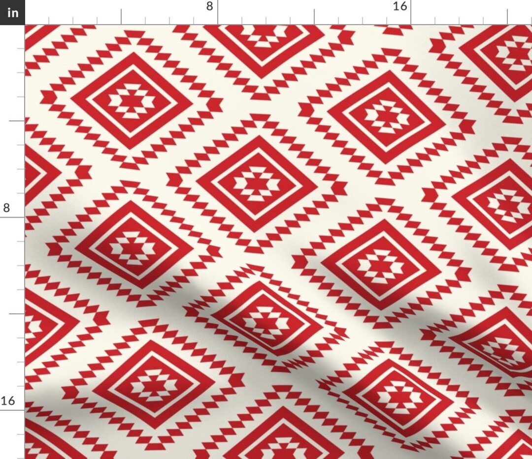 Red Aztec Decor Fabric Aztec Red Ivory by Fernlesliestudio - Etsy