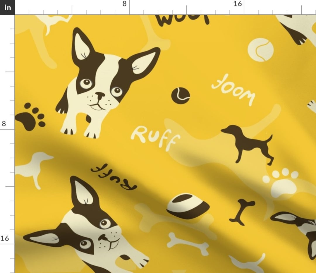 Yellow Frenchies Fabric French Bulldog Dog Woof by Katelein Yellow ...