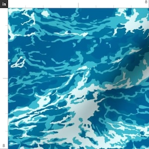 Ocean Waves Fabric - Ocean Waves by Nethery - Ocean Blue Abstract Sea ...