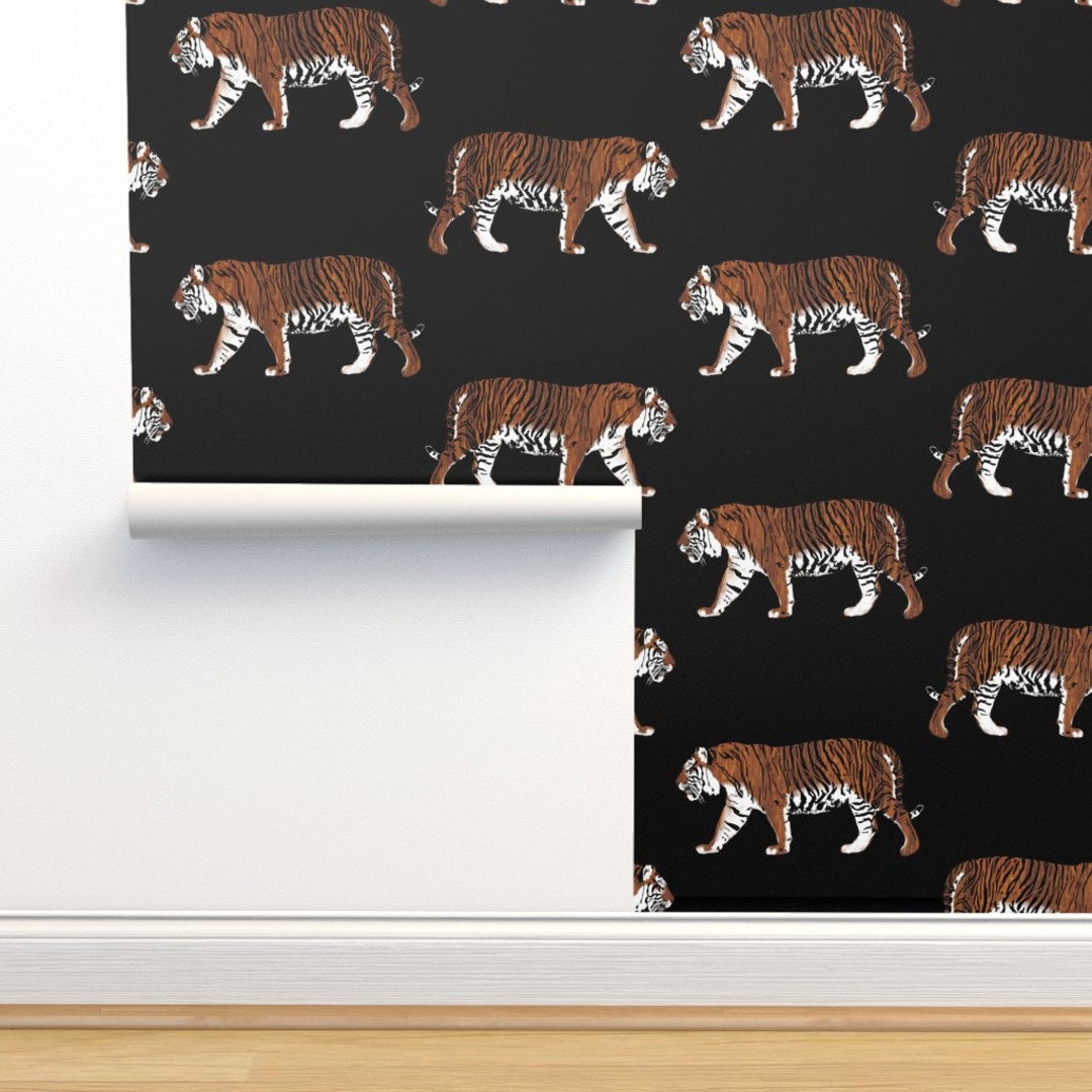 Tiger Wallpaper Teak Walking Tiger by Eclectic House Tiger - Etsy