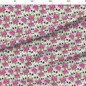Skulls and Roses Fabric Skulls and Roses Pink on White by - Etsy