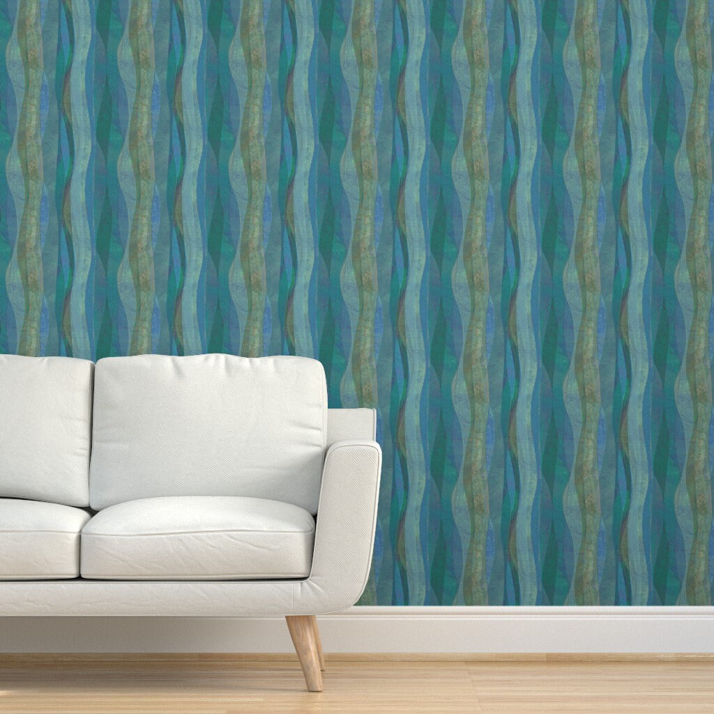 Blue Green Wave Wallpaper Sandstone Blue Vert by Wren | Etsy