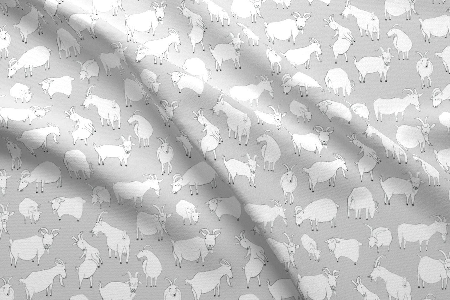 Goat Fabric Grey Goats Playing By Crumpetsandcrabsticks | Etsy