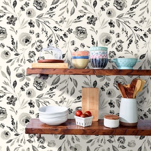 Farmhouse Floral Wallpaper Farm House Floral by Indybloomdesign Black ...