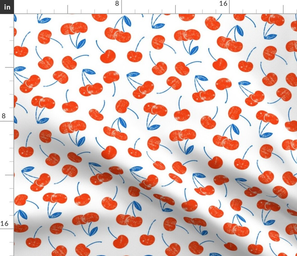 Cherries Fabric Cherries Red and Blue by Littlearrowdesign - Etsy