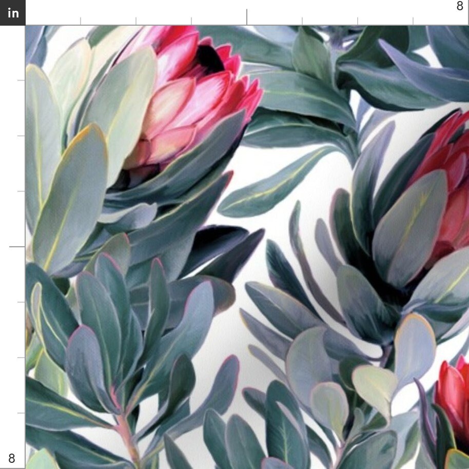 Proteas Fabric Painted Protea Pattern White Background by - Etsy