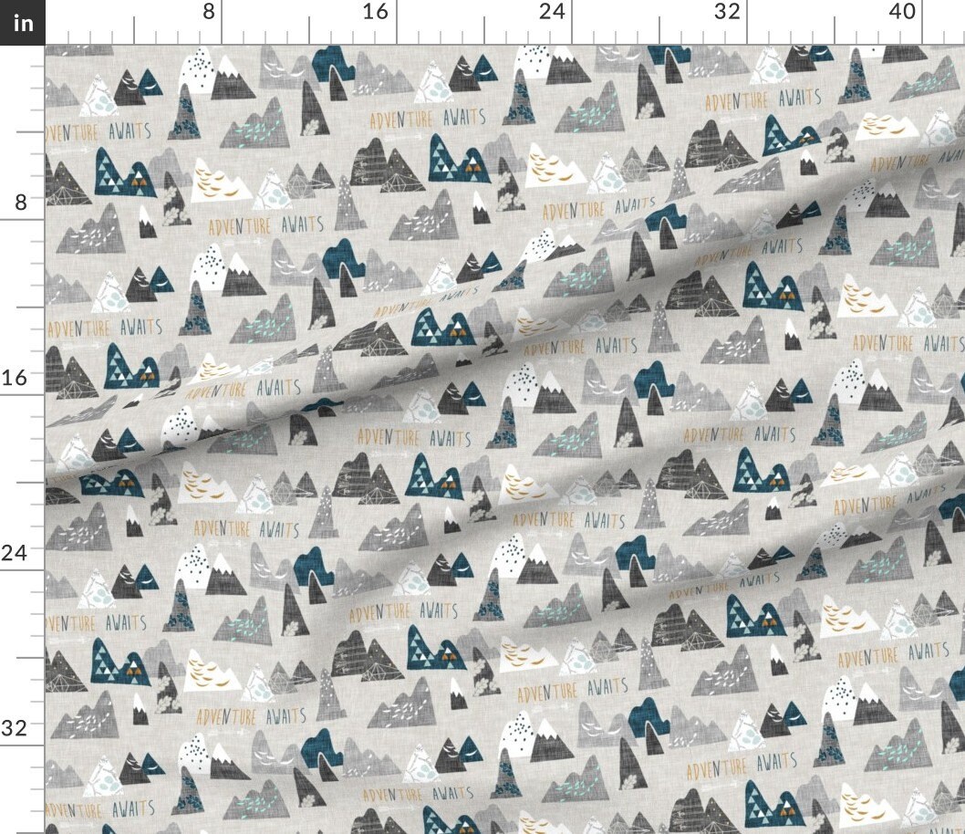 Mountain Fabric Adventure Awaits regular gray/teal by - Etsy