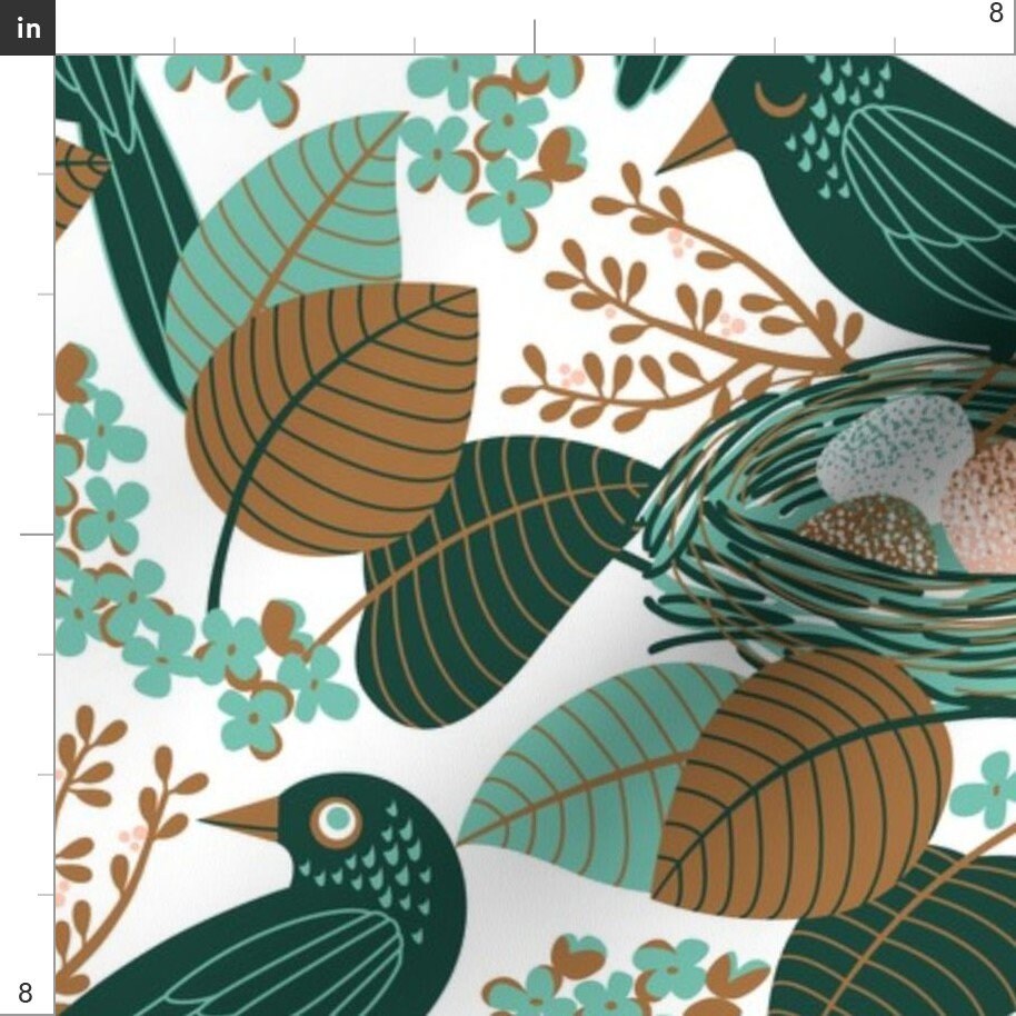 Abstract Green Birds Pattern Fabric Blackbird by Cjldesigns - Etsy ...