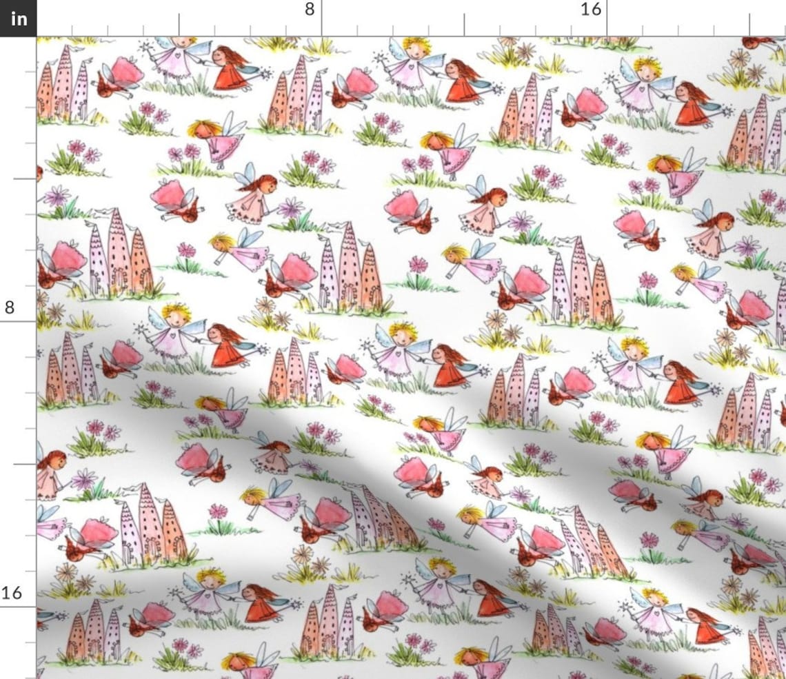 Fairytale Castle Fabric Fairies and Pink Castles for | Etsy