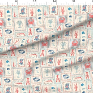 Coastal Patchwork Apparel Fabric Crustaceans by House_of_haricot Cream ...