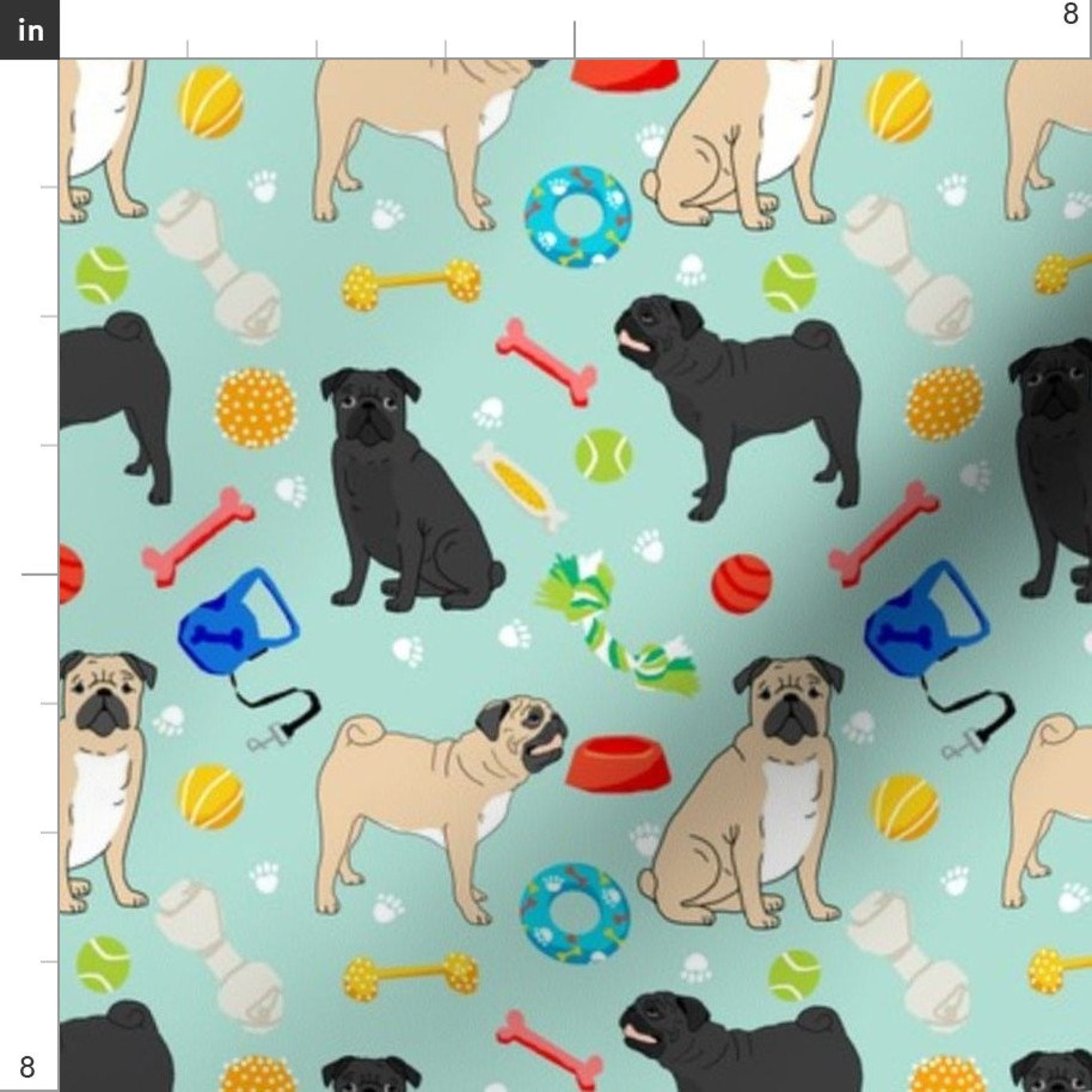 Pug Fabric Pugs and Toys Fabric Black and Tan Pugs With | Etsy