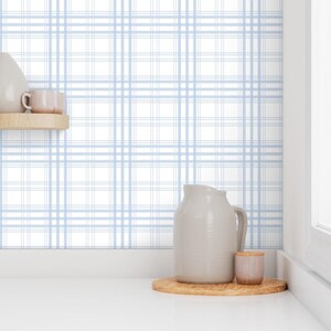 Pastel Blue Plaid Removable Peel and Stick Wallpaper - Tartan Check ...