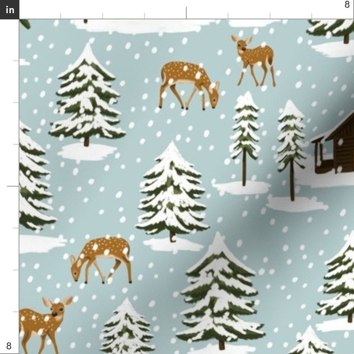 Winter Wonderland Snowy Cabin Fabric Winter Forest Cabins | Etsy