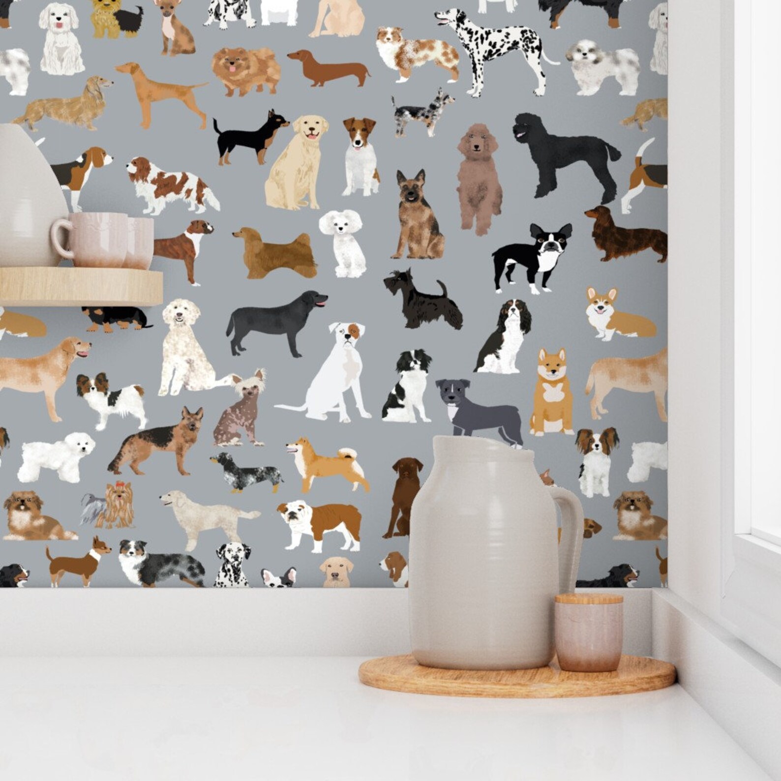 Dogs Wallpaper Gray Cute Dog Breed Design by Petfriendly - Etsy