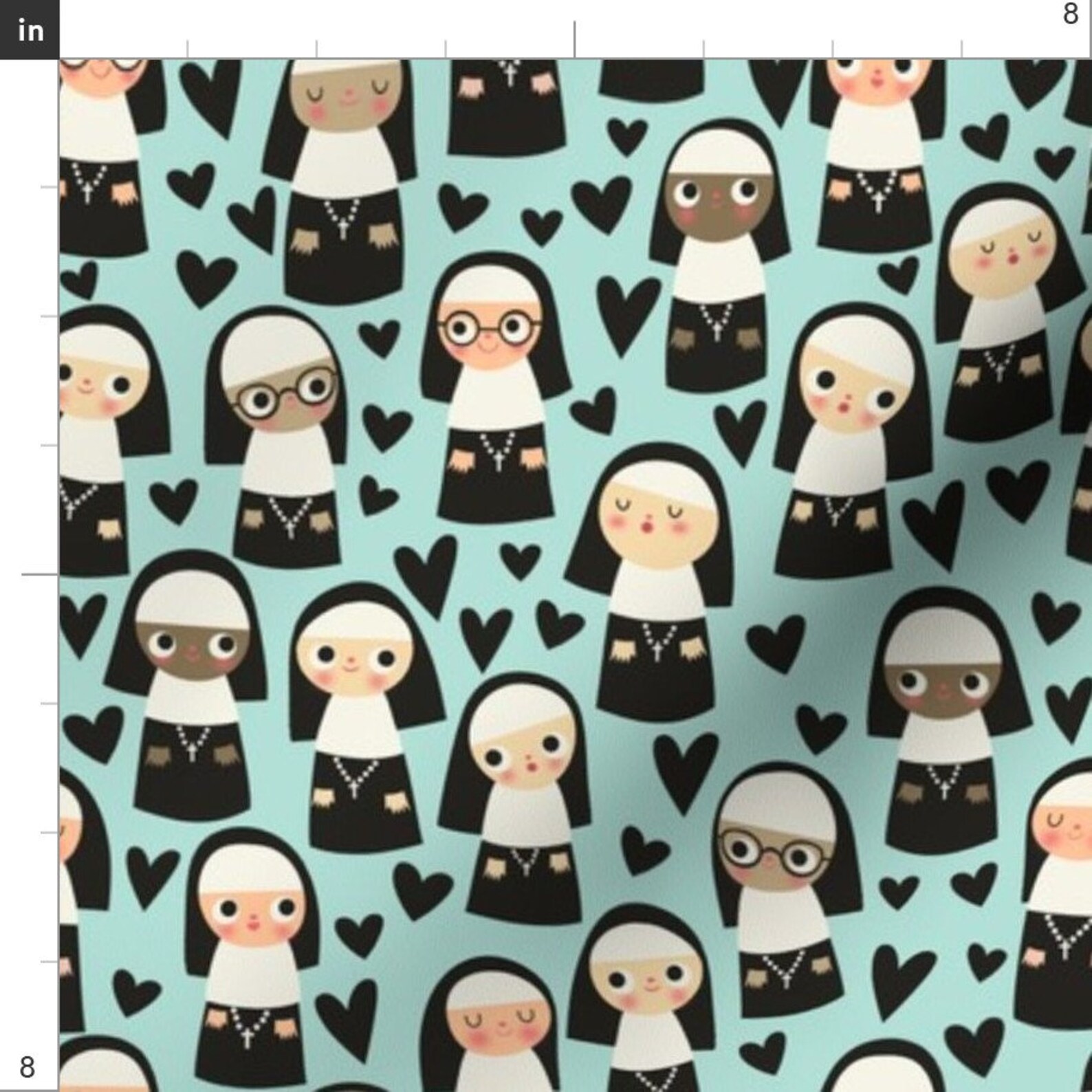 Nun Fabric Nuns on Blue by Heidikenney Kitsch Modern Nuns | Etsy