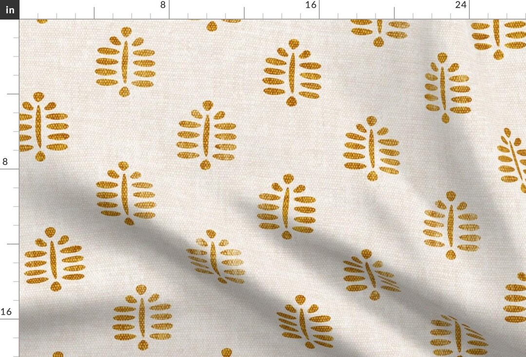 Boho Block Print Fabric - Block Print Fern in Golden by ...