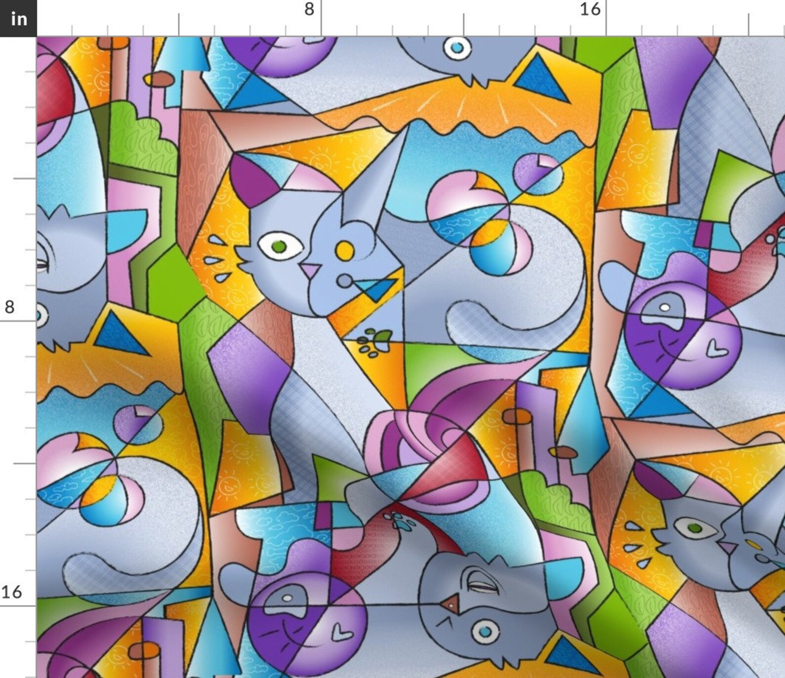 Cubist Cat Fabric Cubist Cats the Mininos by Mia Valdez - Etsy