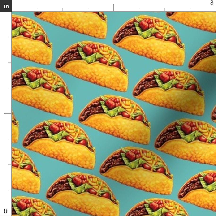 Taco Fabric - Tacos by Kellygilleran - Retro Taco Kitchen Decor Cotton ...