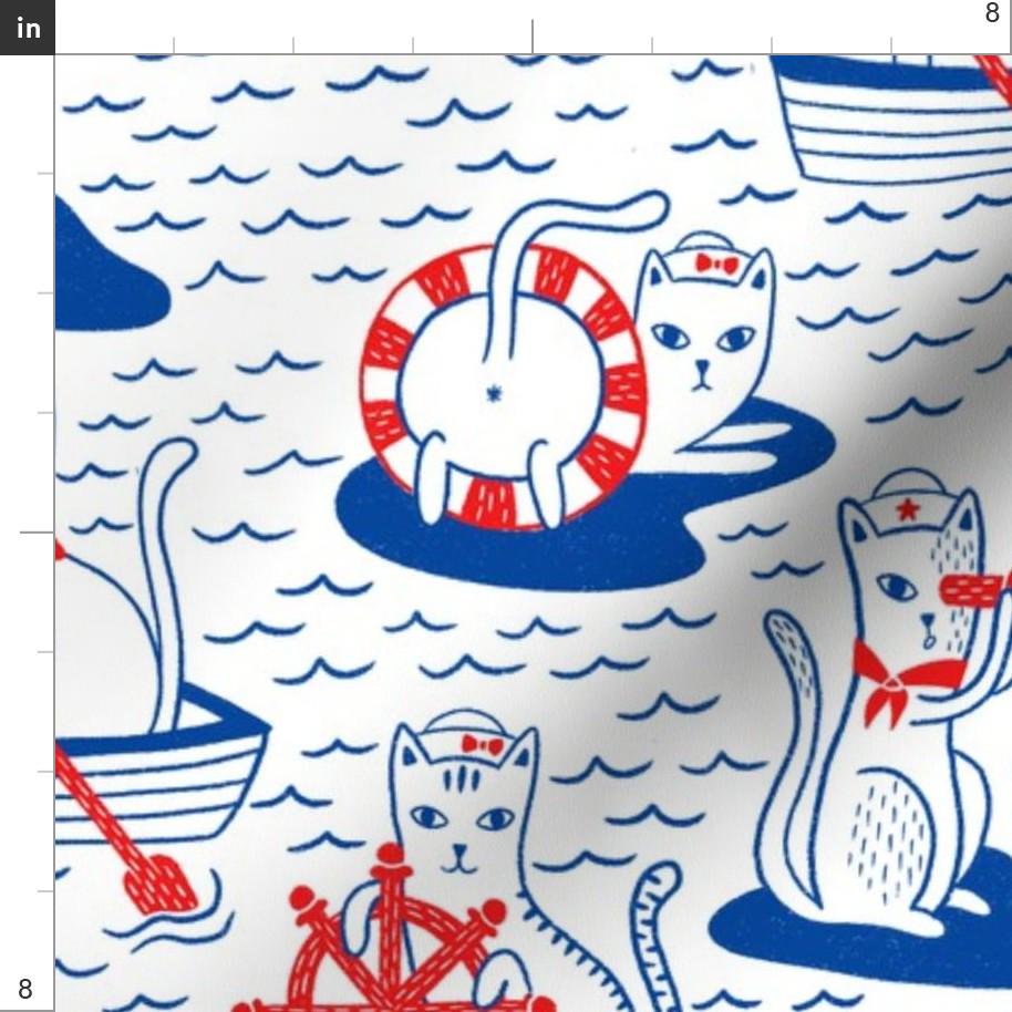 Animals Cat Ship Captains Fabric - Nauticats by Circe Oropeza - Animals ...