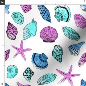 Shell Fabric Shells Fabric // Nautical Summer Shell Design Beach Summer ...
