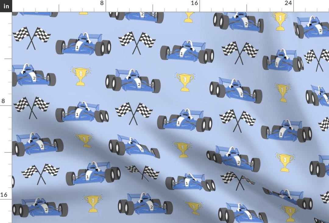 Racing Fabric - Race Cars With Trophy by Vivdesign - Blue Boys Kids ...