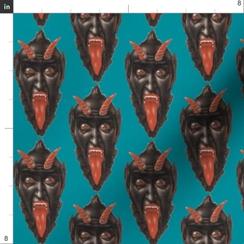 Krampus Fabric Scary Christmas German Folklore Demon on Blue - Etsy