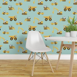 Digger Wallpaper Construction Trucks by Littlearrowdesign Yellow Custom ...