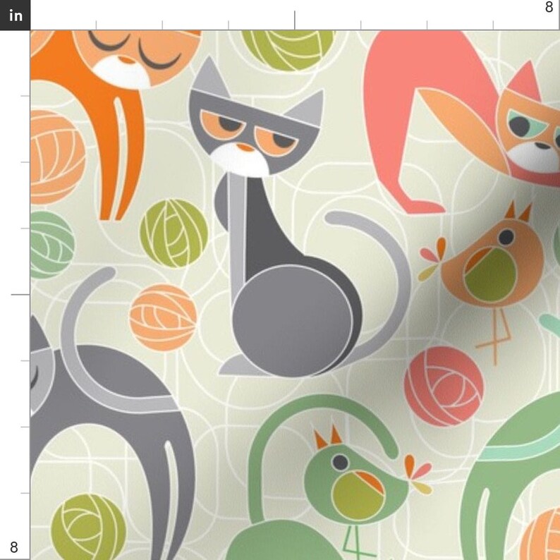 Mod Cats Fabric Moody Cubist Cats by Cjldesigns Cat Modern - Etsy