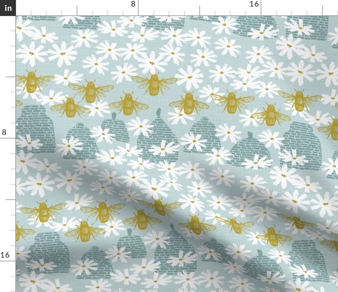 Blue Mod Scandi Bee Fabric Honey Bees by Mariaspeyer Mid - Etsy