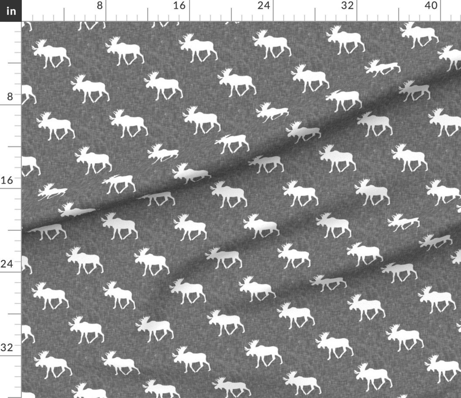 Moose Fabric White Moose on Grey Texture by - Etsy