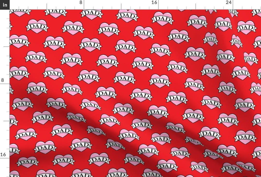 Dad Father's Day Red Fabric - Dad Heart Tattoo - Pink on Red - Lad19 by ...