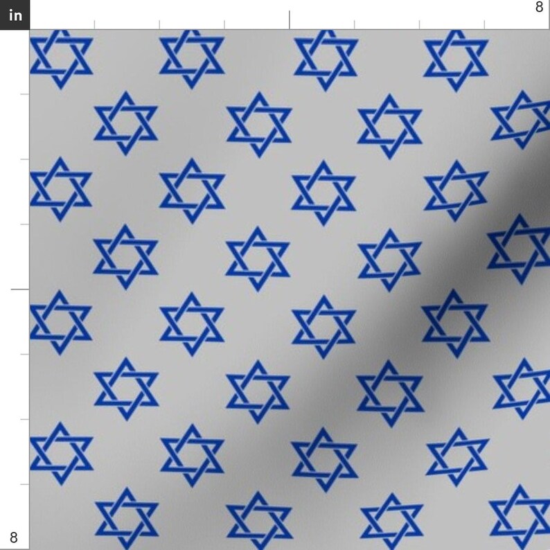 Star of David Fabric Blue Star of David on Gray by - Etsy
