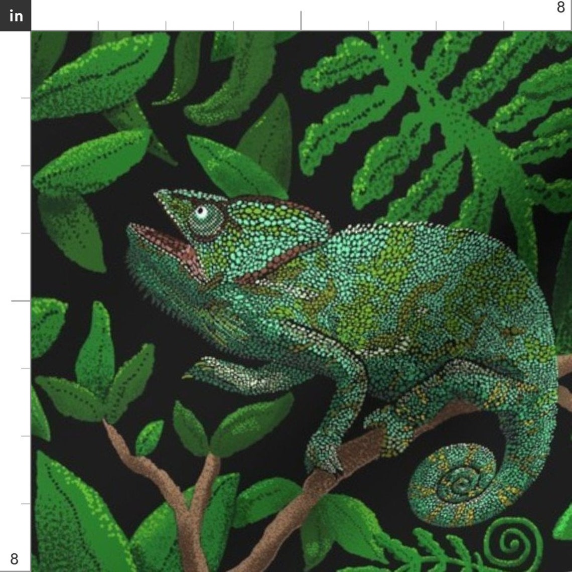Reptiles Fabric Chameleon Jungle by Vinpauld Green Black - Etsy