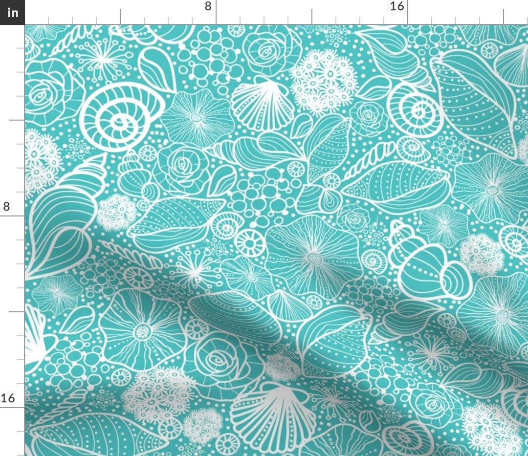 Nautical Seashell Fabric Seashells Line Art by Oksancia - Etsy
