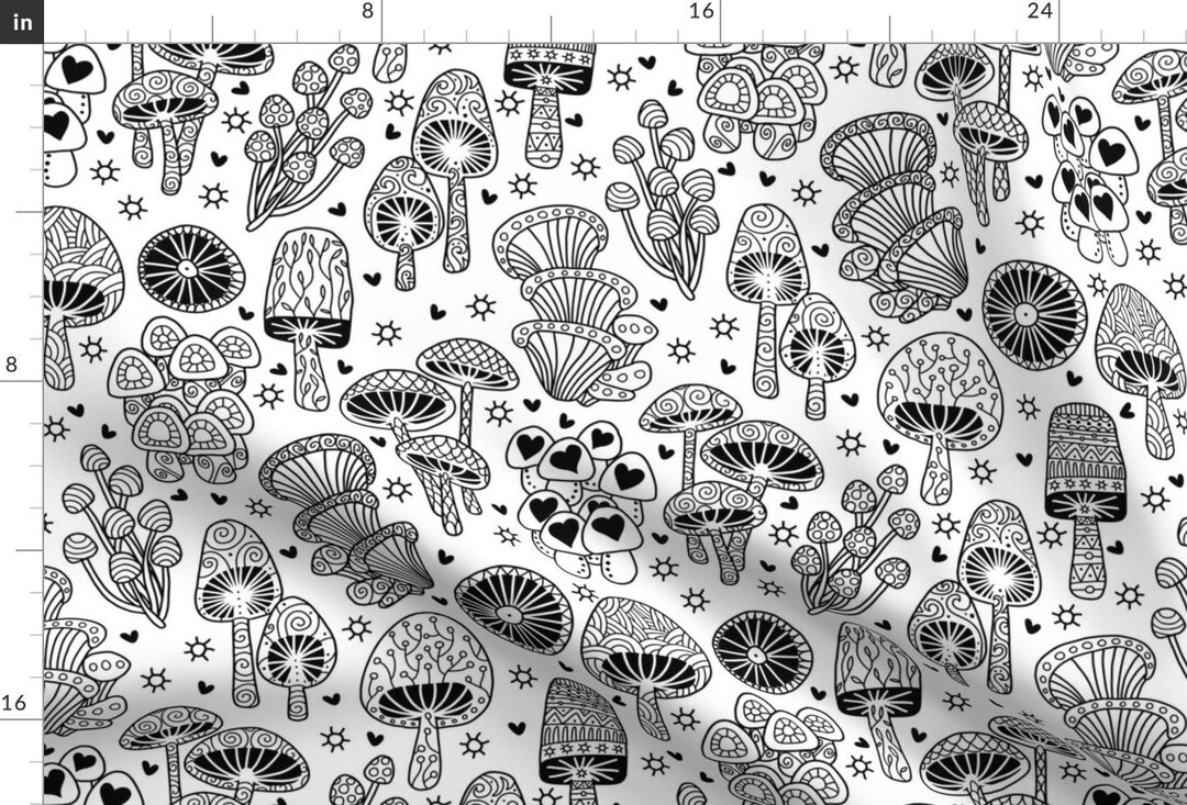 Mushroom Fabric Funki Fungi by Seesawboomerang Coloring Mushroom ...