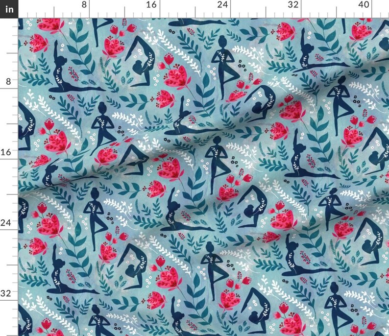 Adenaj Blue Yoga Namaste Pattern Floral Fabric Spirit of - Etsy