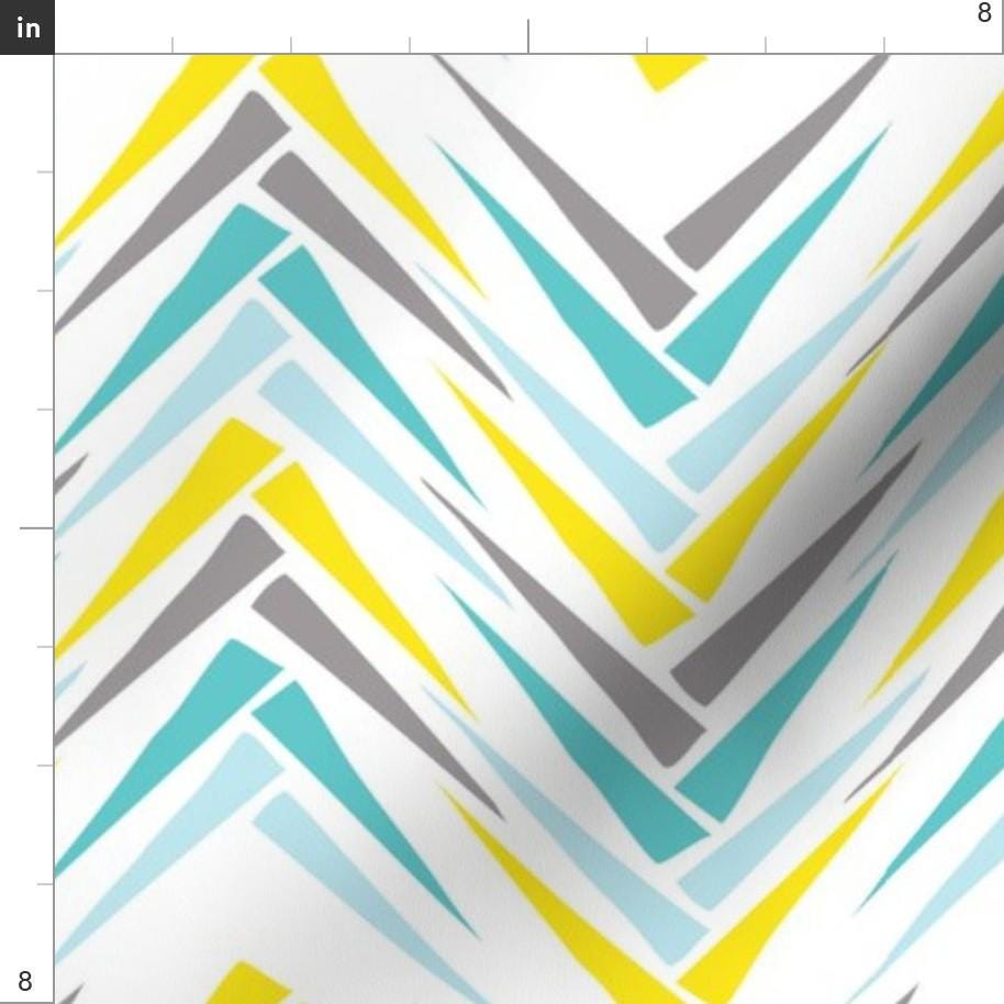 Teal and Yellow Abstract Chevron Fabric - Wheat Chevron 2 by ...