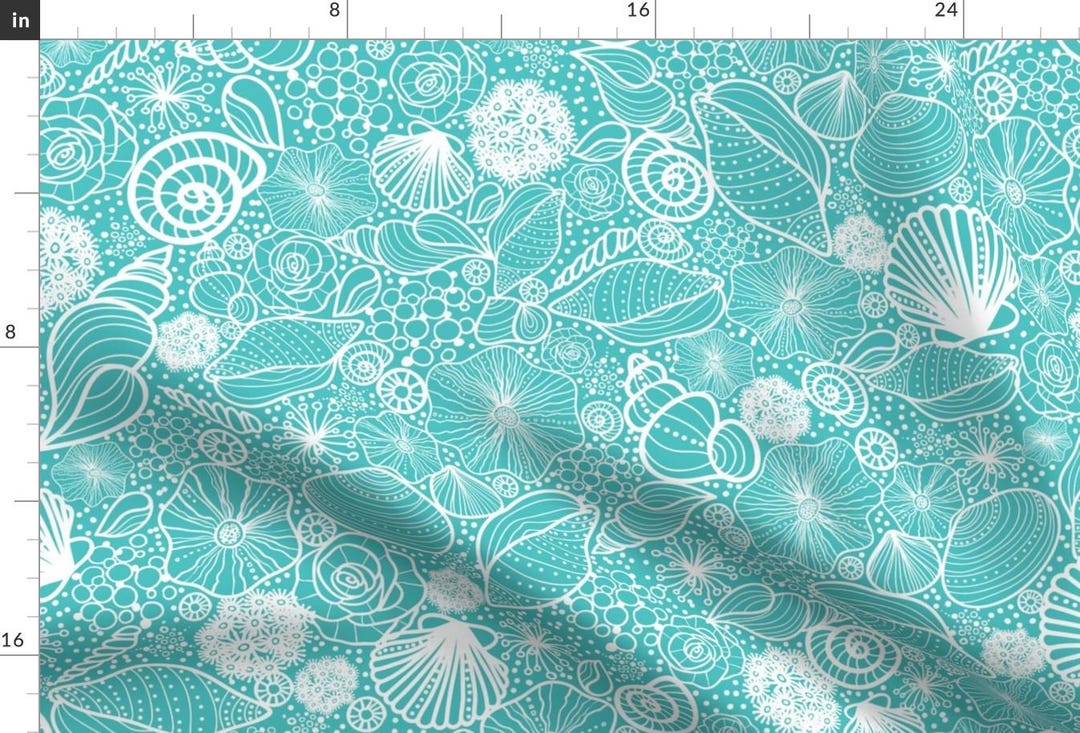 Nautical Seashell Fabric - Seashells Line Art by Oksancia - Modern Blue ...