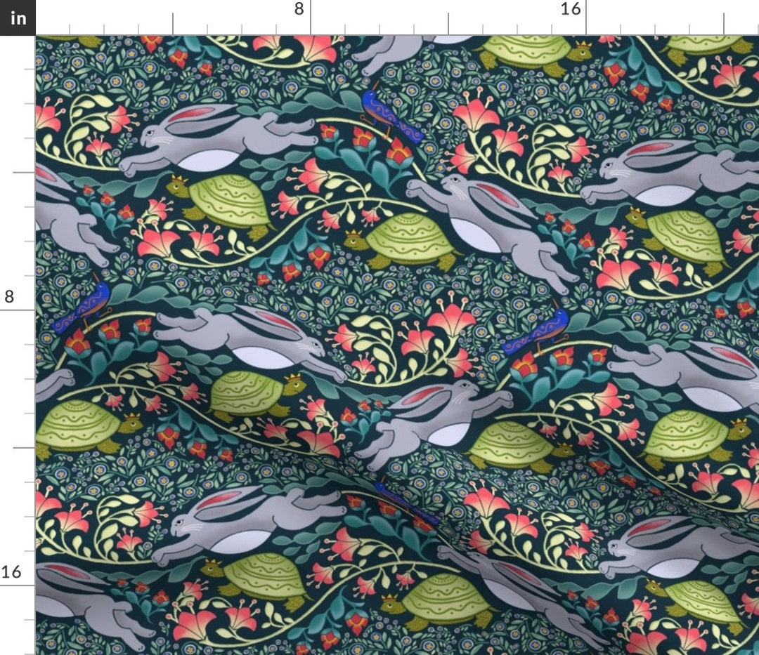 Tortoise and the Hare Fabric Folk Art Fable by J9design Tortoise and ...