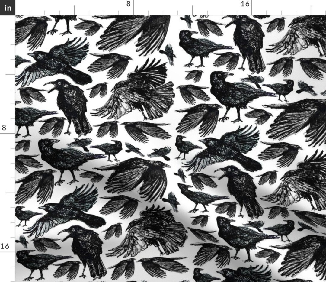 Crow Fabric A Murder of Crows by Studiodownhill Black White Bird ...