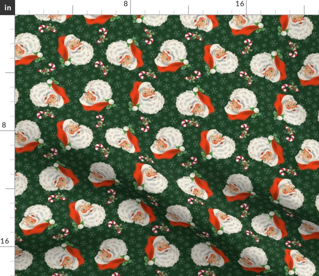 Vintage Christmas Fabric Retro Santa by Bags29 Red Green Winter Holiday ...