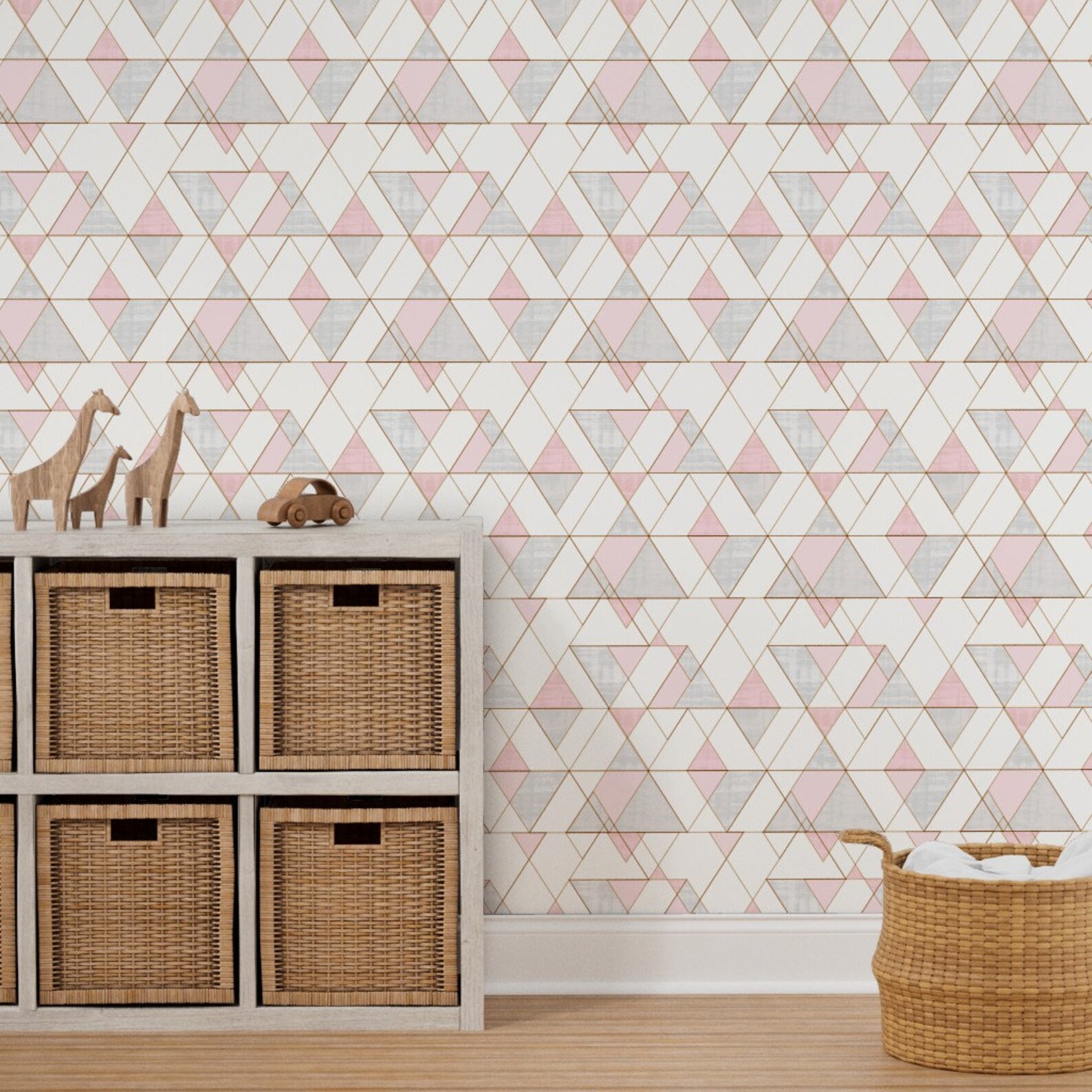 Geometric Wallpaper Triangles Pink Gray by Crystal Walen - Etsy Canada
