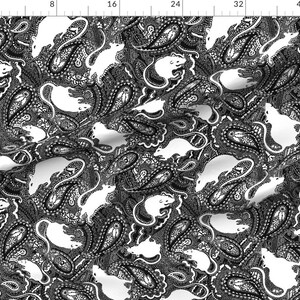 Rat Fabric Paisley Large White Black Year of the Rat Pet Print by ...