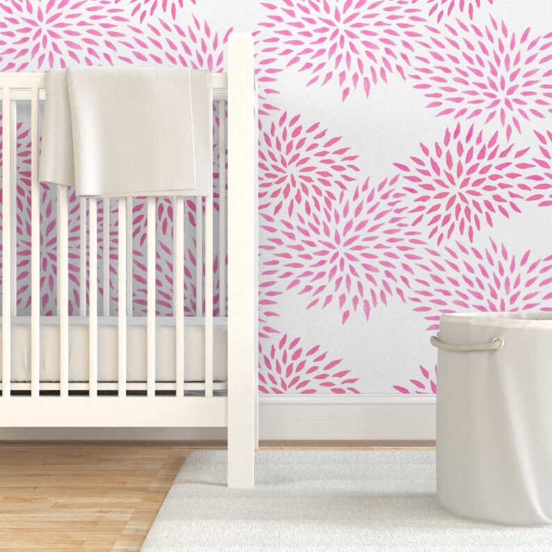 Floral Wallpaper Summer Mums in Pink by Domesticate Custom - Etsy